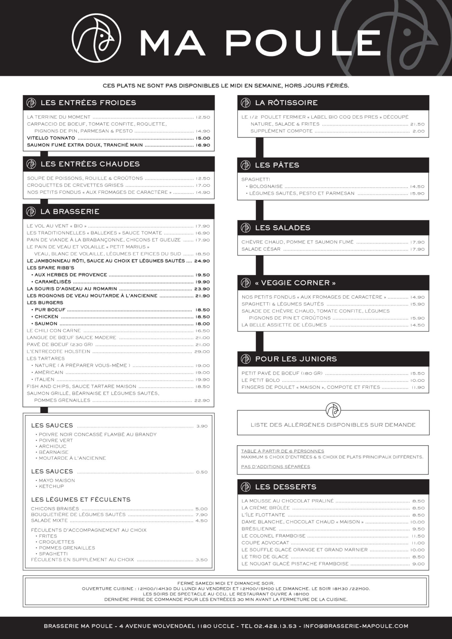 Menu resto Ma Poule - Restaurant Ma Poule